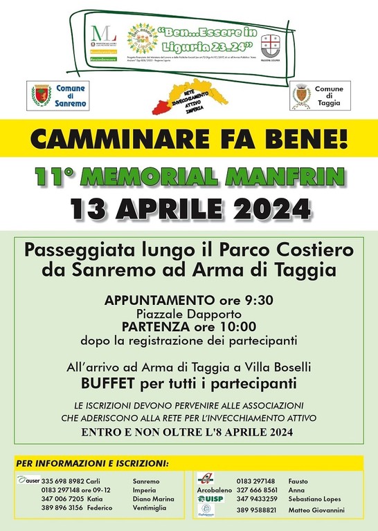 Tutto pronto per l'11° Memorial Manfrin con la passeggiata da Sanremo ...